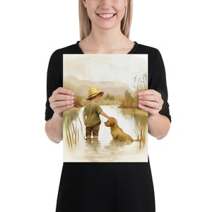 Young Boy & Puppy Poster. Wall Decor for Young Boys Bedroom, Nursery ...