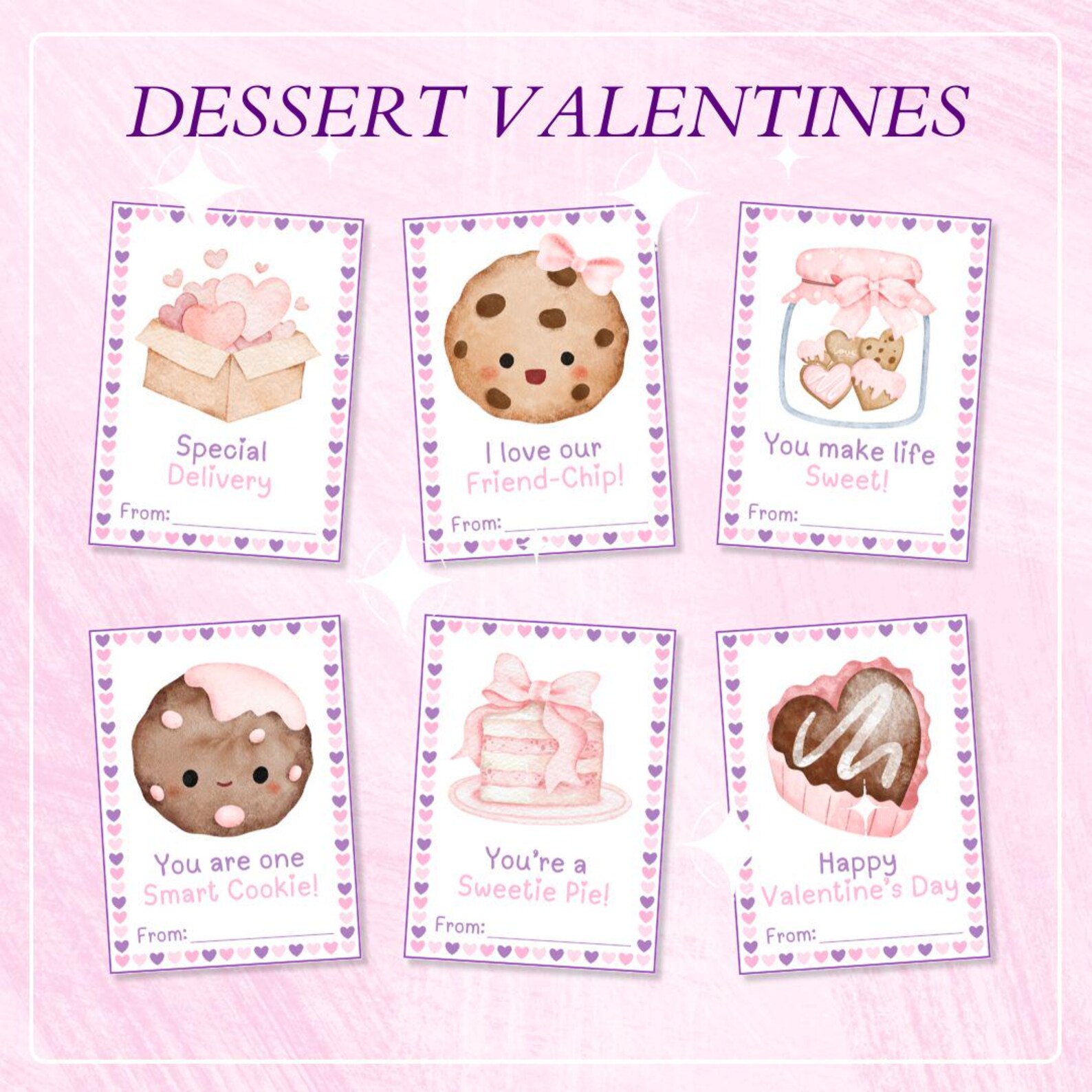 Sweet Treats Valentine's Cards! Printable Dessert Theme, Cute Foodie ...