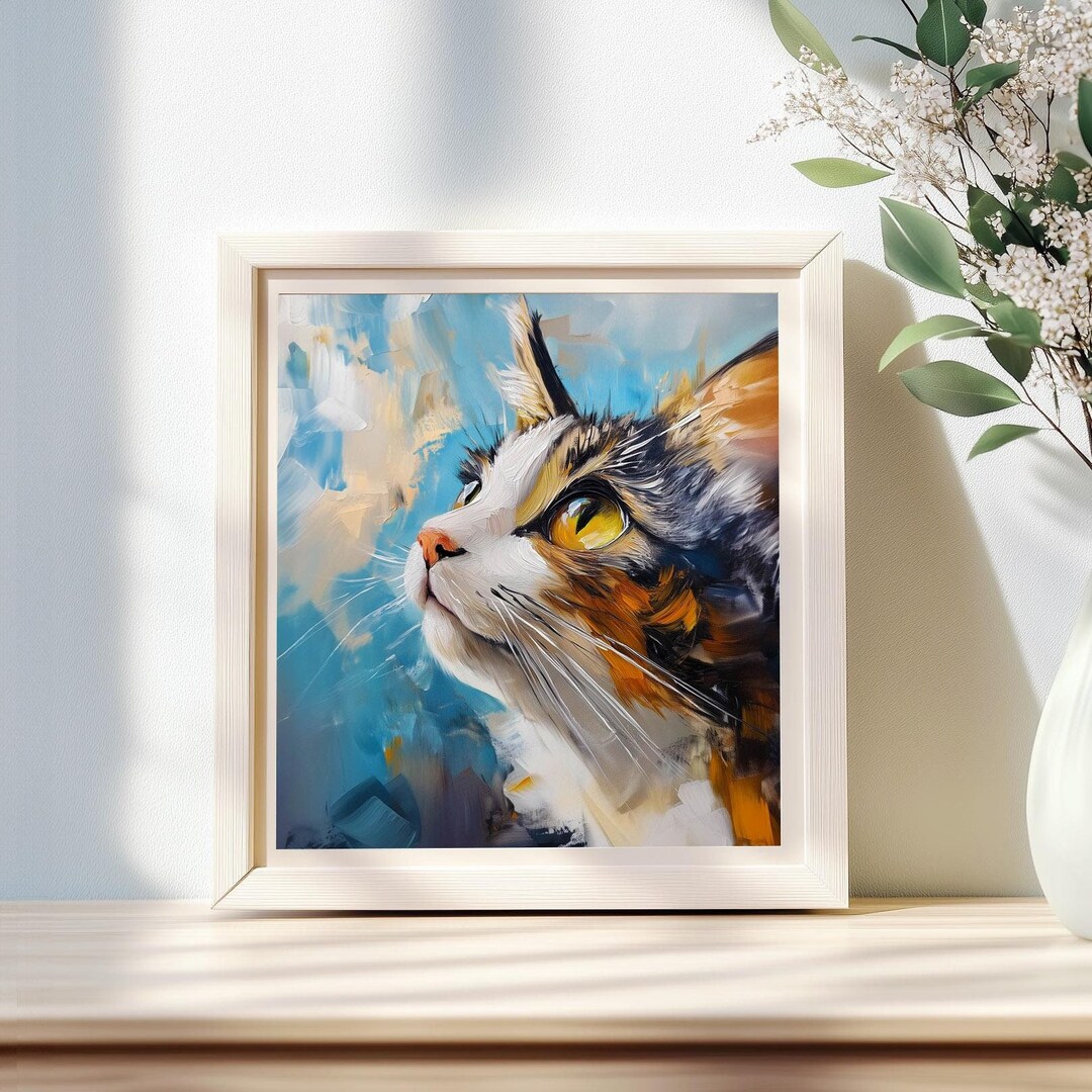 Calico Cat Poster. Colorful Cat Portrait Wall Art. Cat Lover Home Decor ...