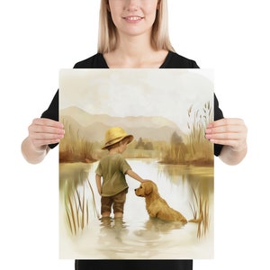 Young Boy & Puppy Poster. Wall Decor for Young Boys Bedroom, Nursery ...
