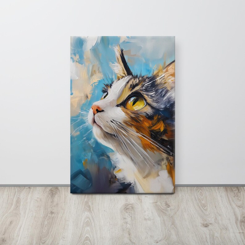 Calico Cat Canvas. Colorful Cat Portrait Wall Art. Cat Lover Home Decor ...