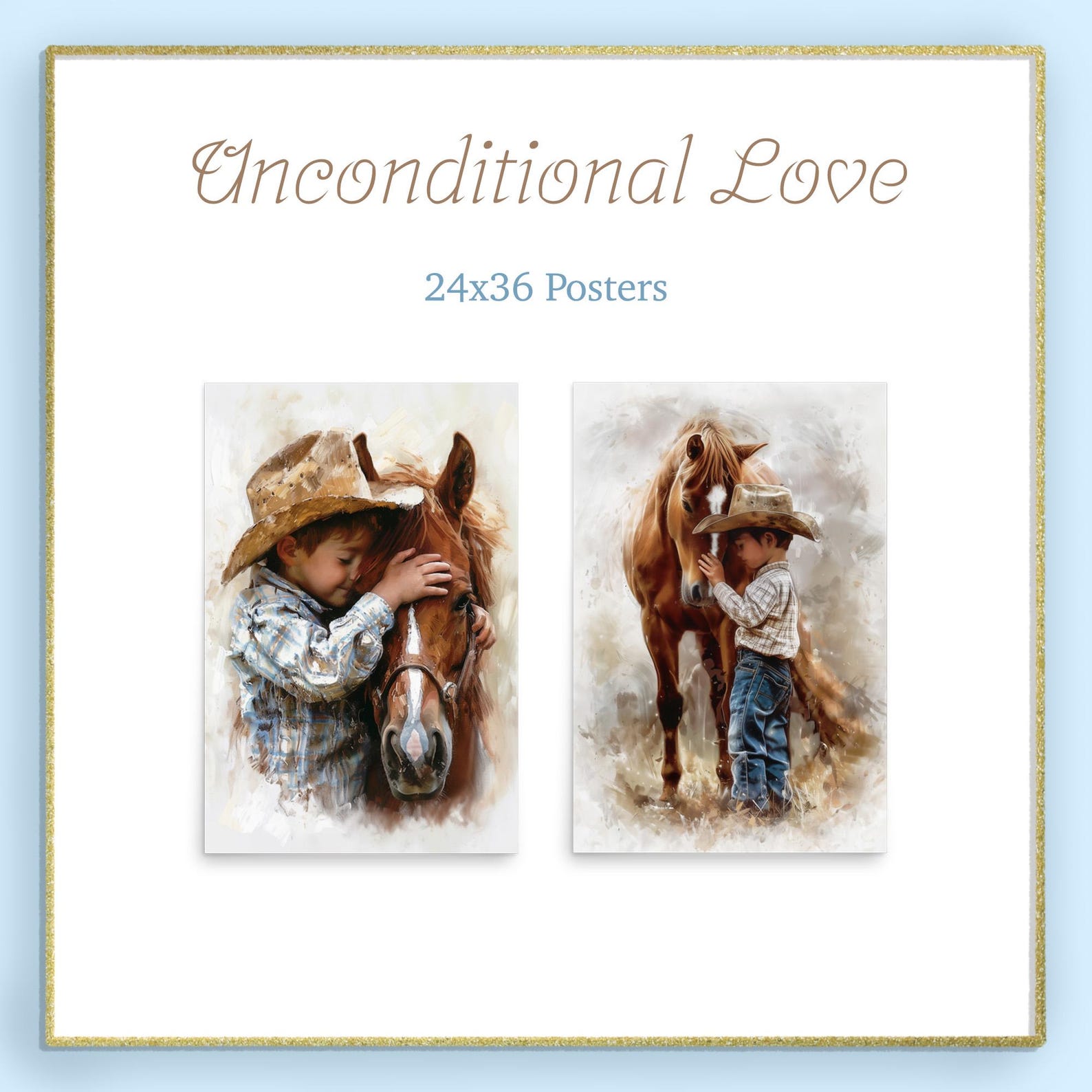 Set of Country Western Posters. Cowboy & Horse Paintings. Southern ...