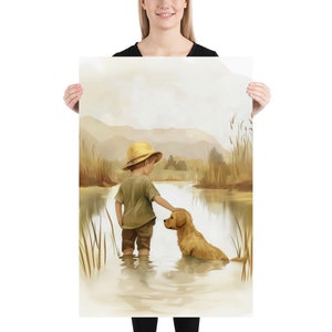 Young Boy & Puppy Poster. Wall Decor for Young Boys Bedroom, Nursery ...