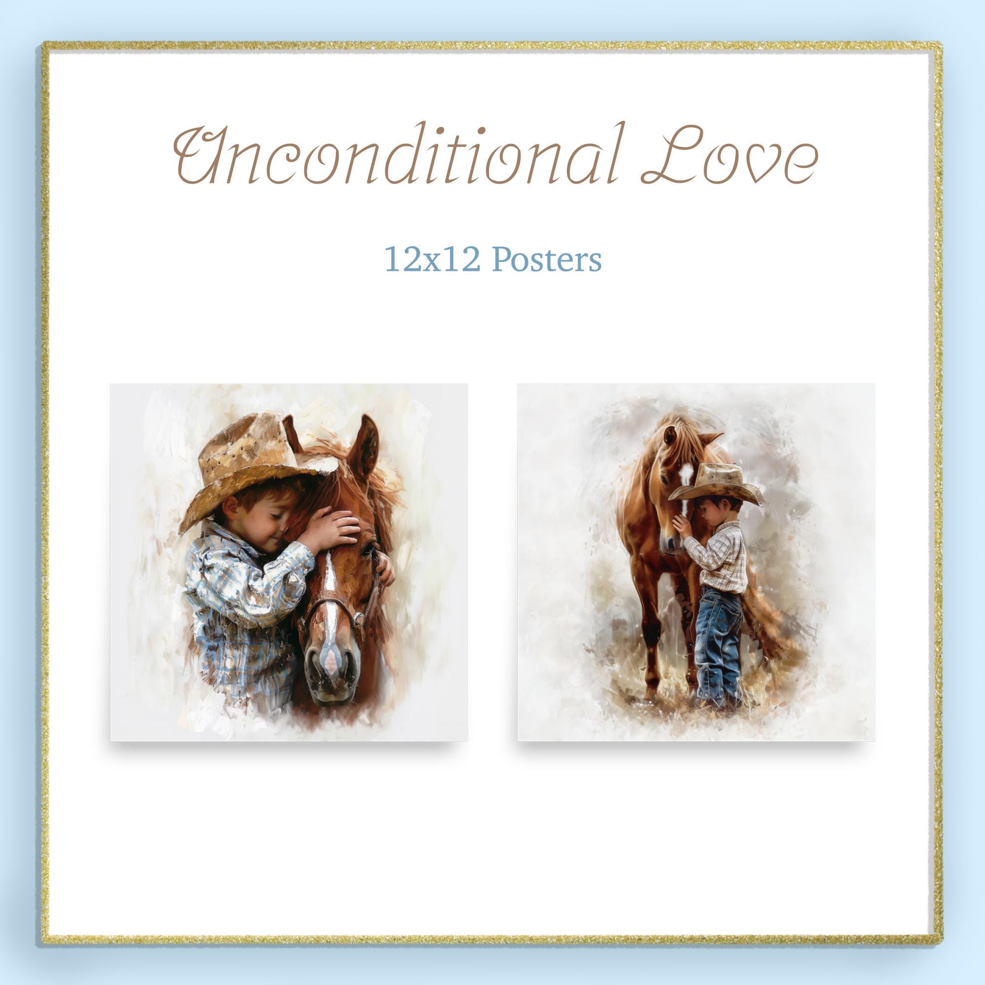 Set of Country Western Posters. Cowboy & Horse Paintings. Southern ...