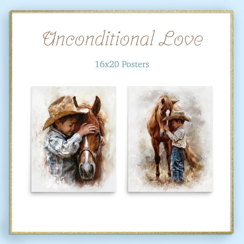 Set of Country Western Posters. Cowboy & Horse Paintings. Southern ...