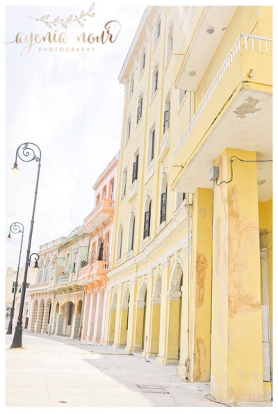 Items similar to Pink Yellow Pastel Buildings Malecon in Old Havana ...