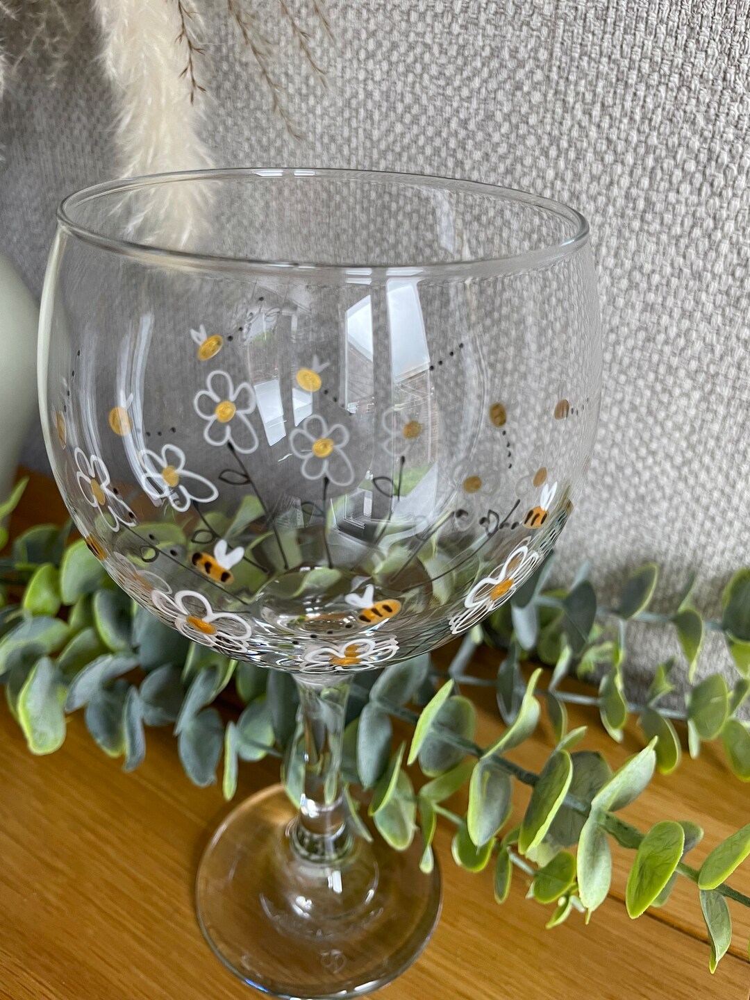 Daisy and Bee Gin Glass Hand Painted and Designed by Luci Lu Designs ...