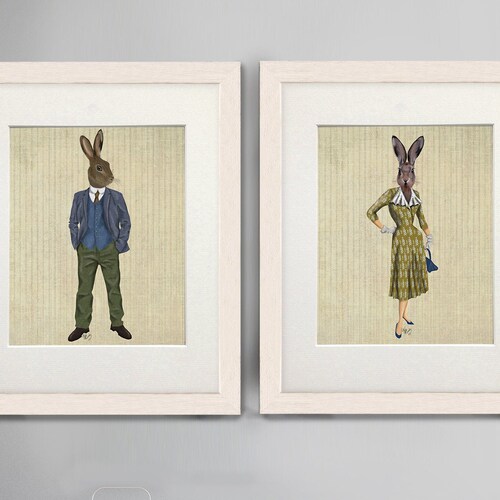 Rabbit Couple Art Collection Set of 2 Prints Rabbit in Suit - Etsy