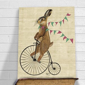 Rabbit on Penny Farthing - Bike Print Bicycle Art Print Cycling Decor ...