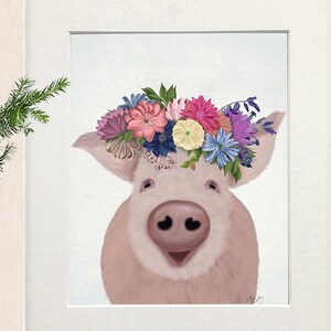 Hog Decor Pig and Flower Crown Hog Painting Piggy Print Art Pig Poster ...