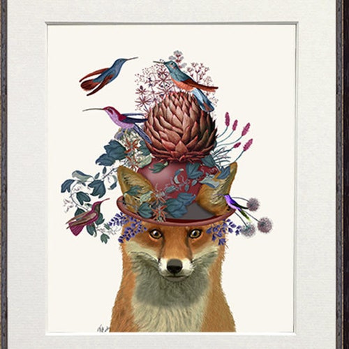 Fox Woodland Art Fox Bird Keeper With Artichoke Fox Animal - Etsy