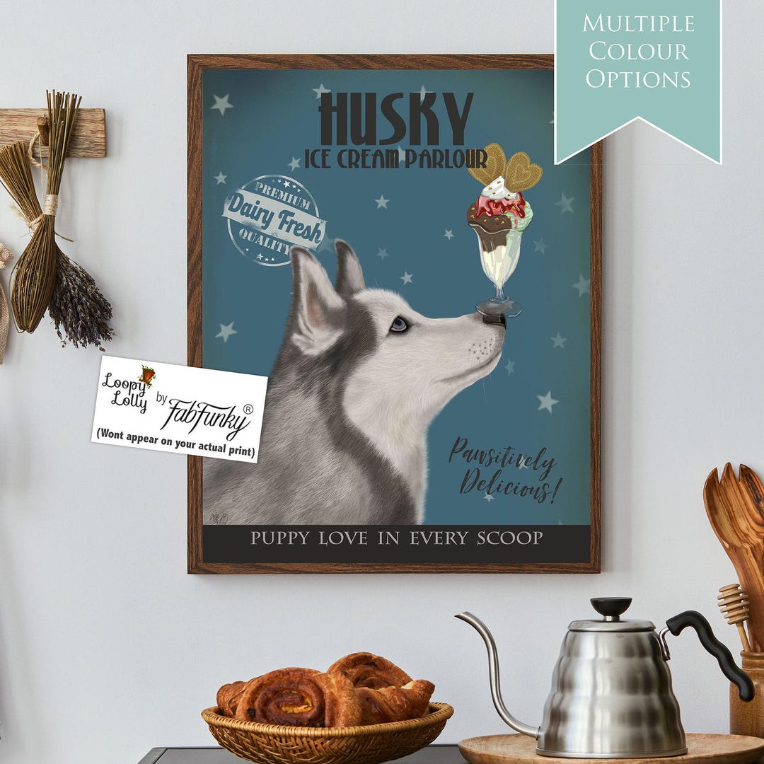 Alaskan Husky Ice Cream Parlour Art Print: Retro Diner Pet Portrait - Etsy