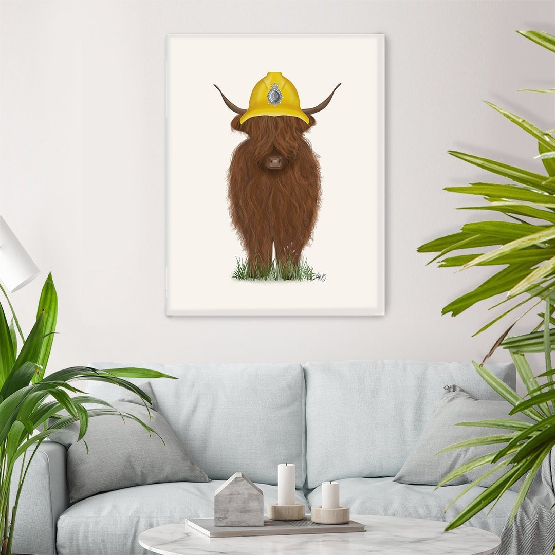 Gift for Fireman Highland Cow Fireman Fireman Kids Decor Cute Cow ...