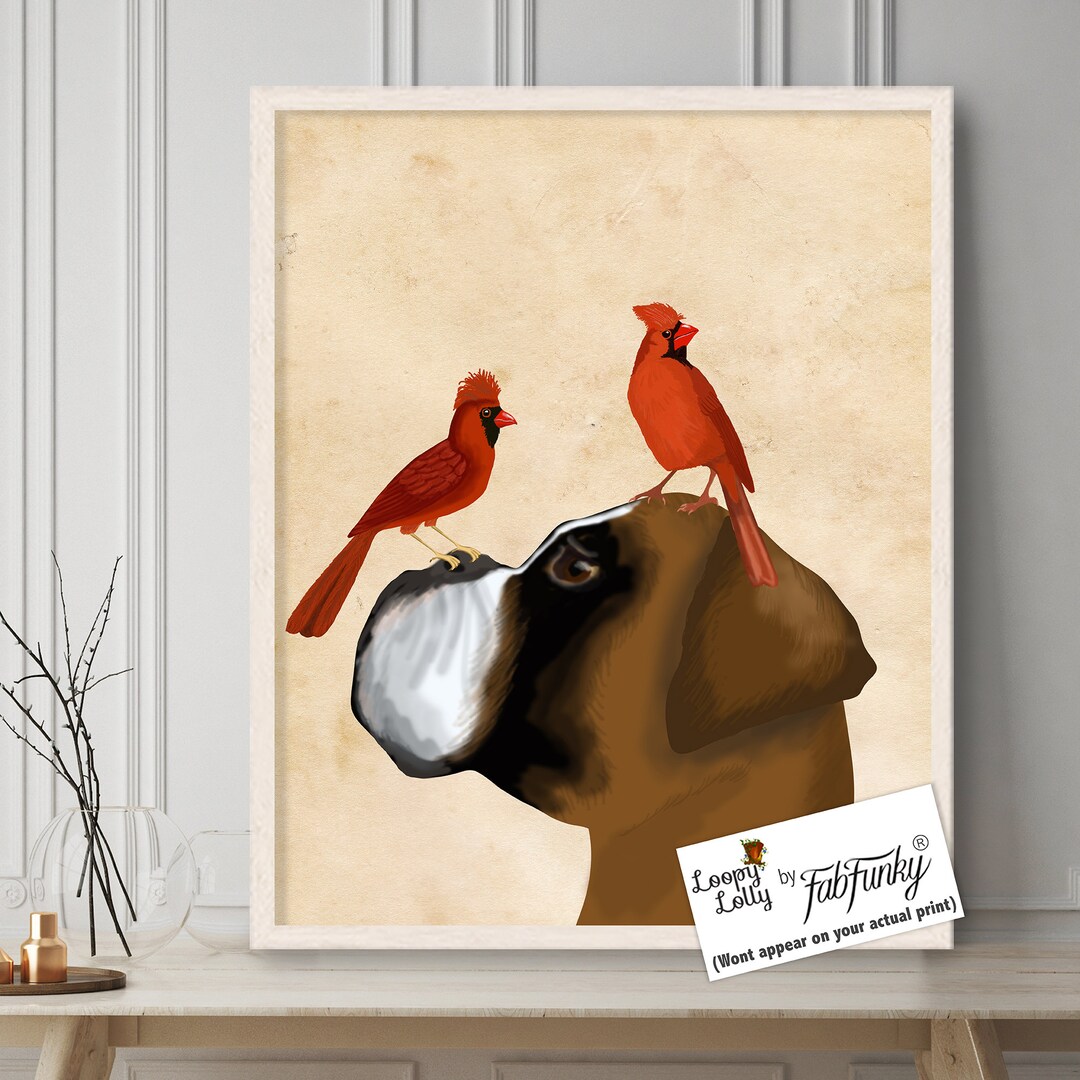 Boxer Dog Gift - Boxer and Red Birds - Boxer Print Red Cardinals Print ...
