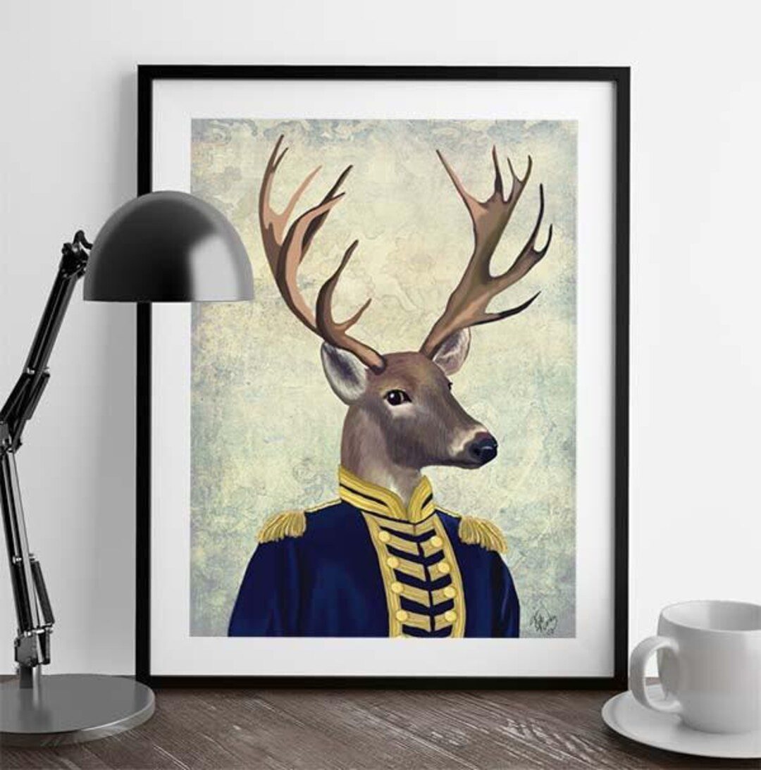 Captain Deer - Military Style Deer Illustration Deer Print Stag Gift ...