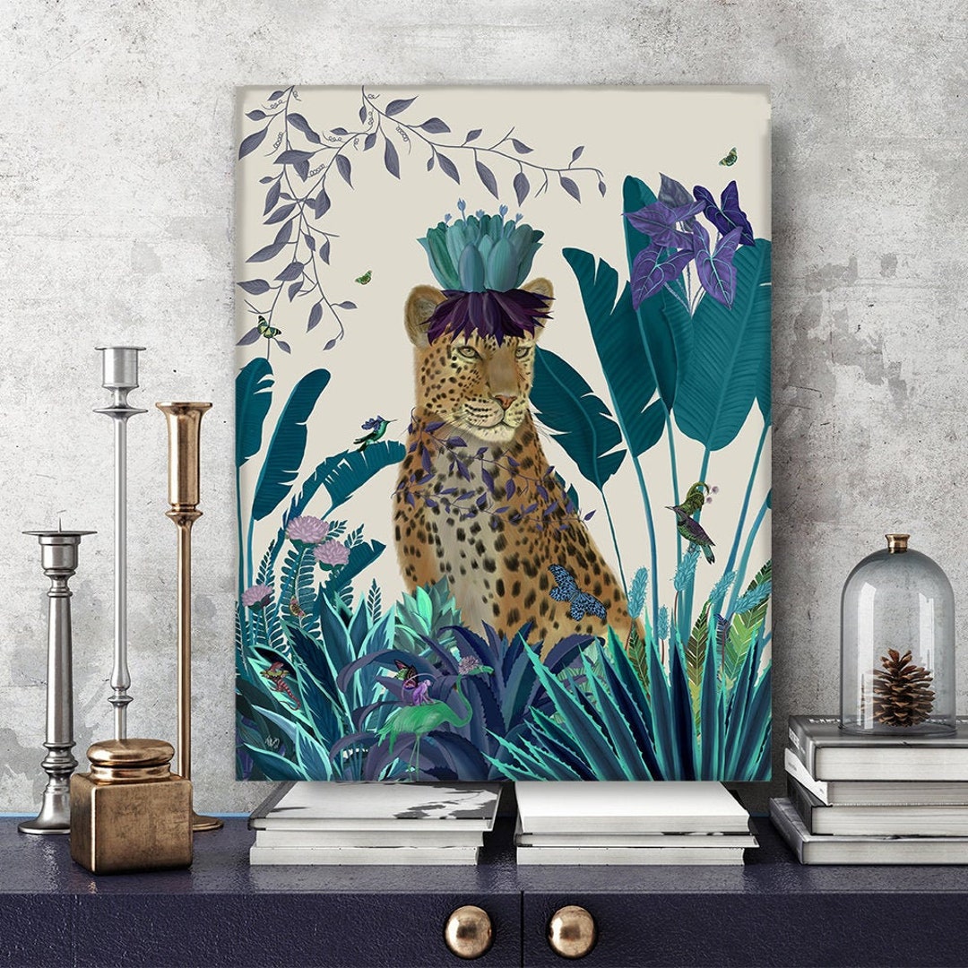 Tropical Print - Leopard Tropical Blue - Large Animal Art Canvas Art ...