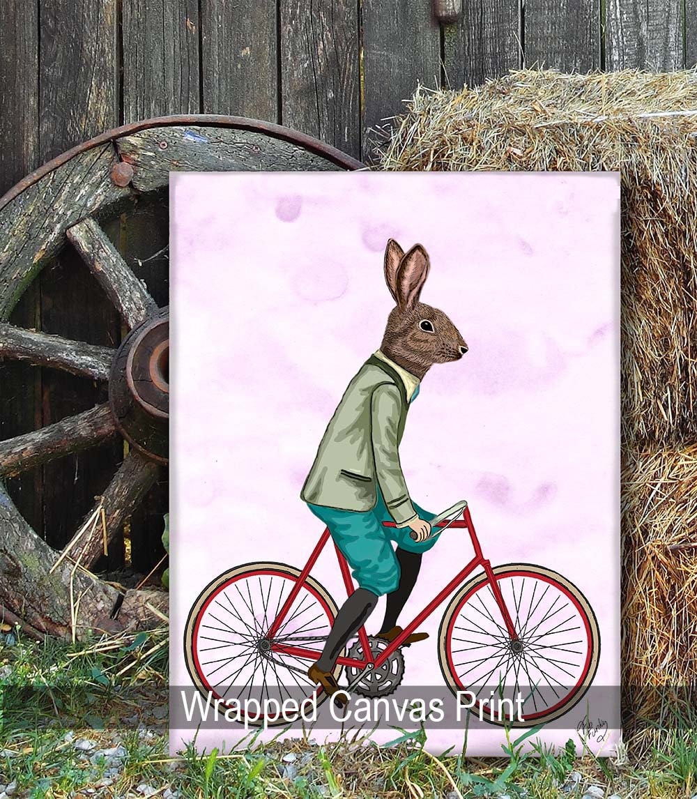 Rabbit on Bike Art Print Digital Art Illustration Rabbit | Etsy