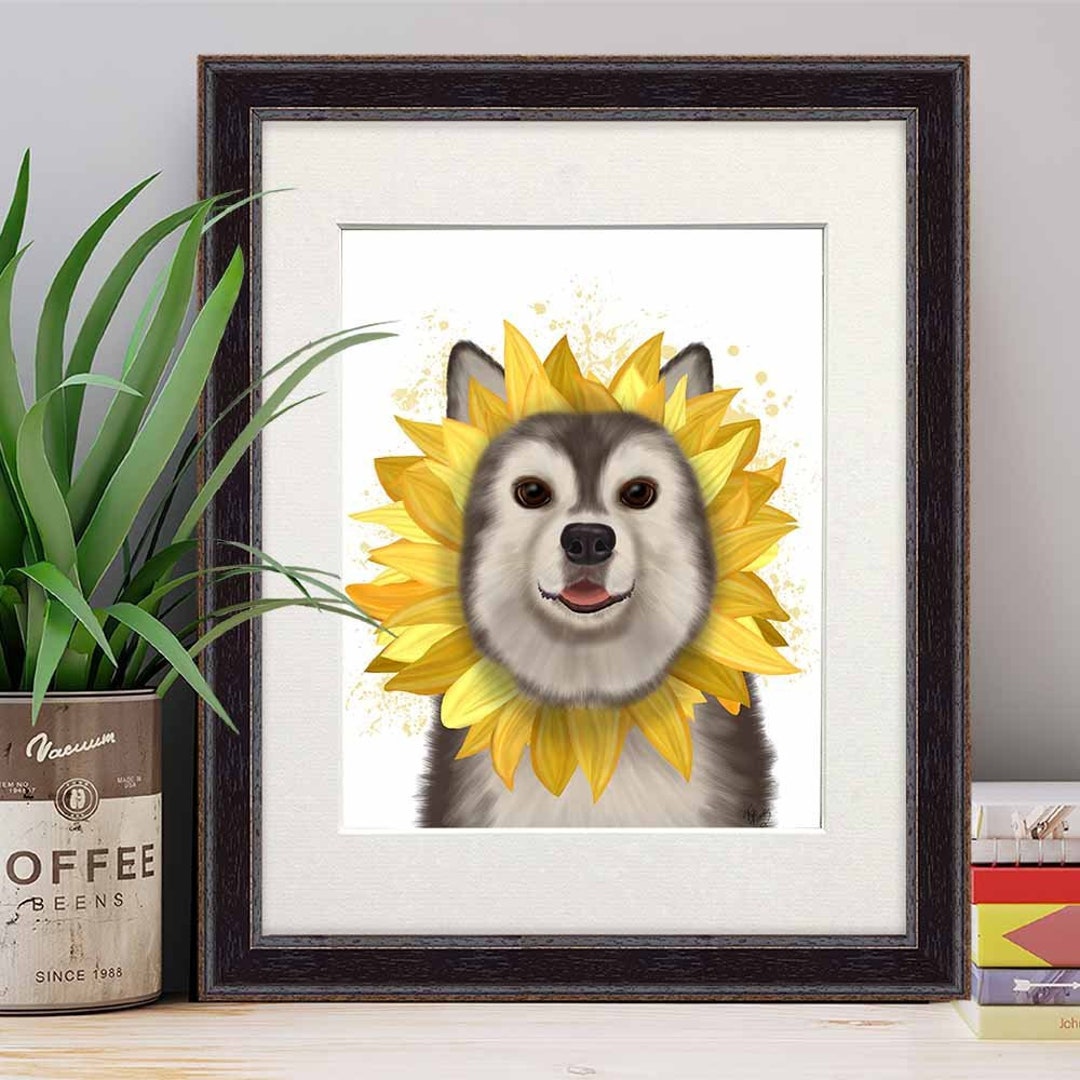 Husky Dog Art Print Husky Sunflower Husky Lover Gift - Etsy