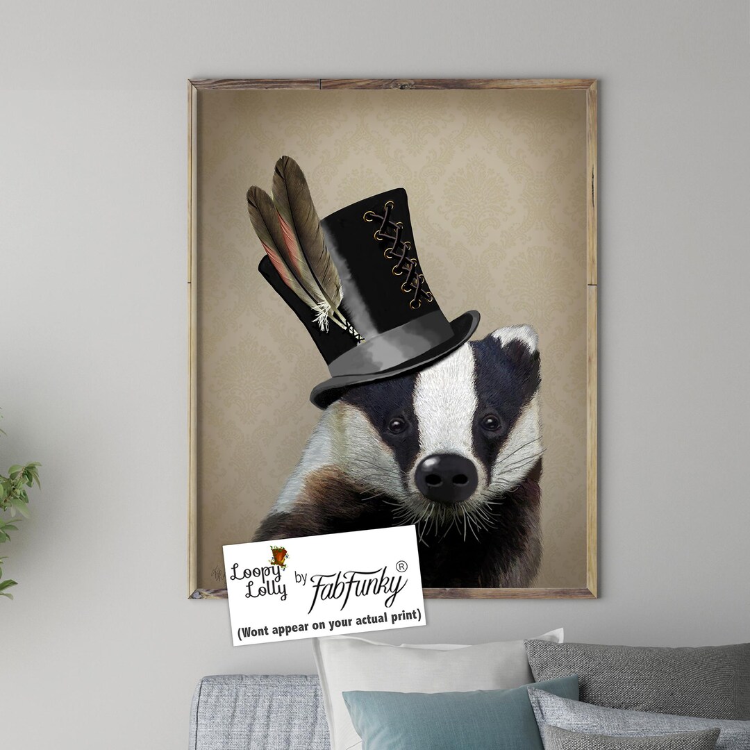 Steampunk Badger in Top Hat, Badger Art Print, Cute Badger Wall Art ...