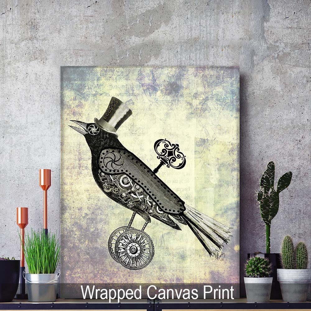 Steampunk Crow Top Hat Art Print Illustration Poster Wall | Etsy