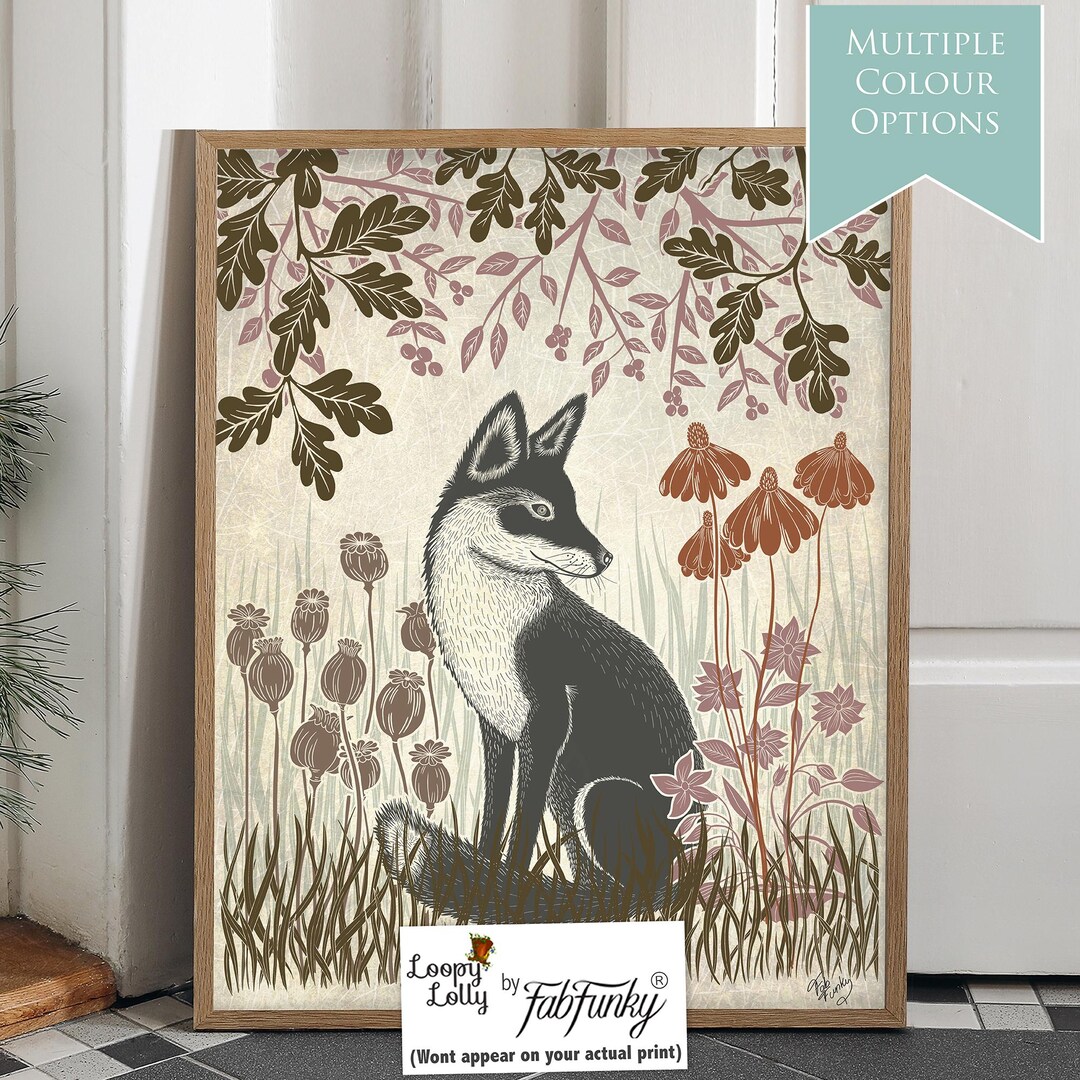 Fox Art Print, Lino Cut Style Fox Wall Art, Country Kitchen Home Decor ...