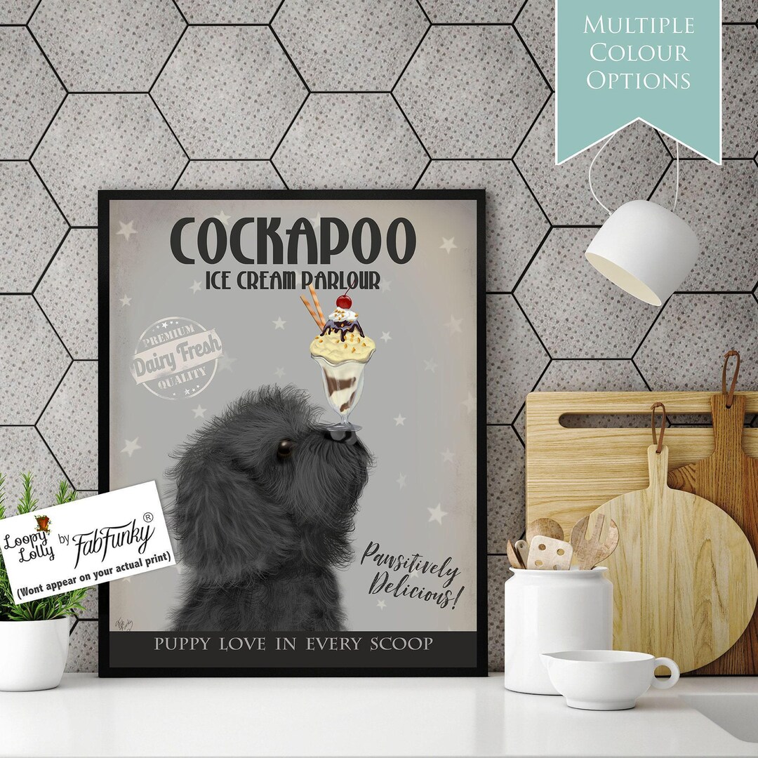 Black Cockapoo Art Print, Funny Dog With Ice Cream, Kitchen Wall Art - Etsy