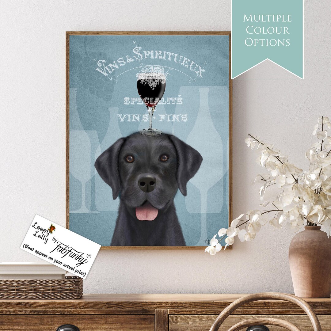 Whimsical Cute Black Labrador Dog Art Print, Unique Funny Animal Pet ...