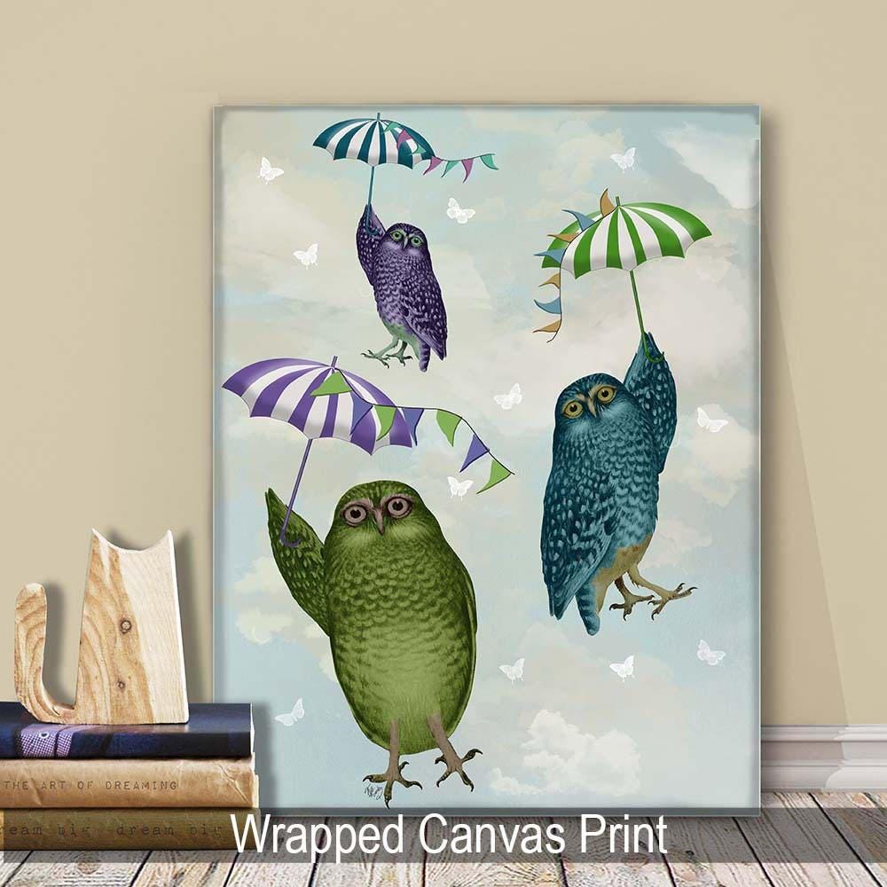 Owl Poster Owls With Umbrellas Owl Wall Art Owl Illustration Owl Gifts ...