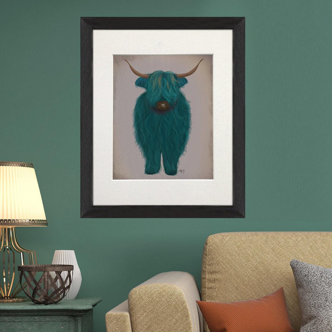 Highland Cow Art Print: Turquoise Rustic Farmhouse Decor - Etsy