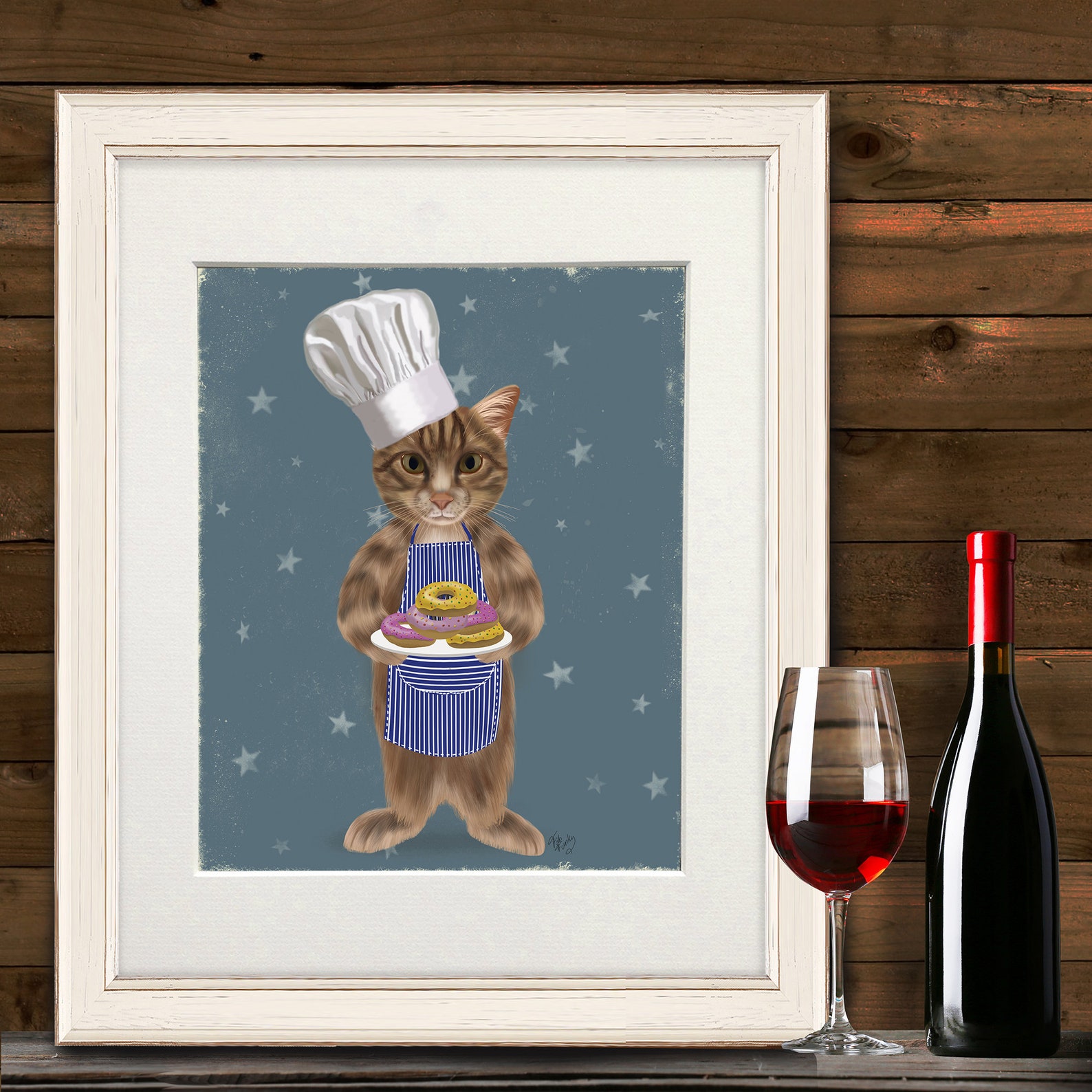 Cat Art Print Cute Picture of a Tabby Cat Chef With a Plate - Etsy