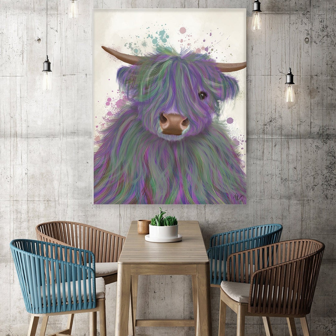 Yak Art - Highland Cow 10 Purple and Green - Cow Poster Yak Print on ...