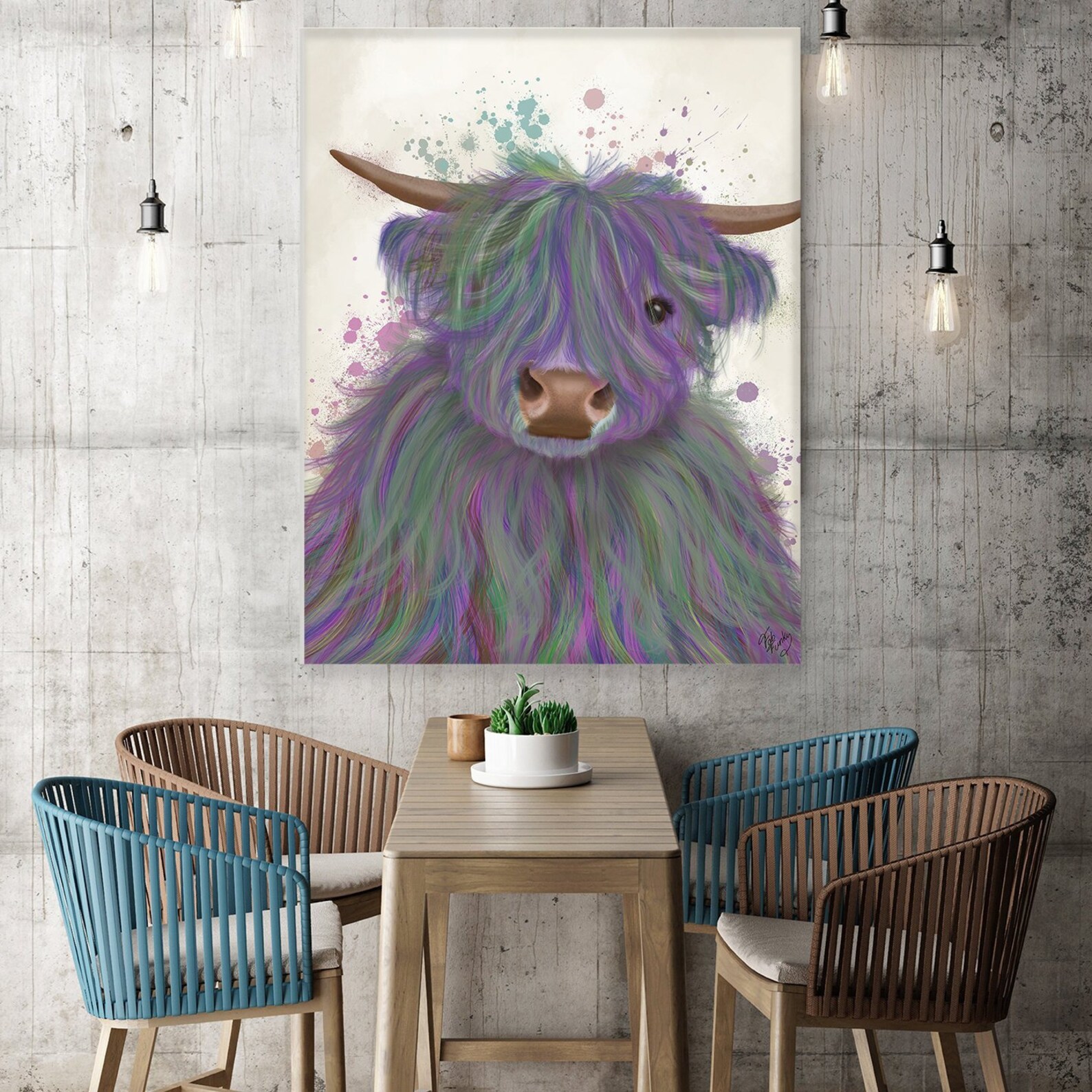 Yak Art Highland Cow 10 Purple and Green Cow Poster Yak - Etsy