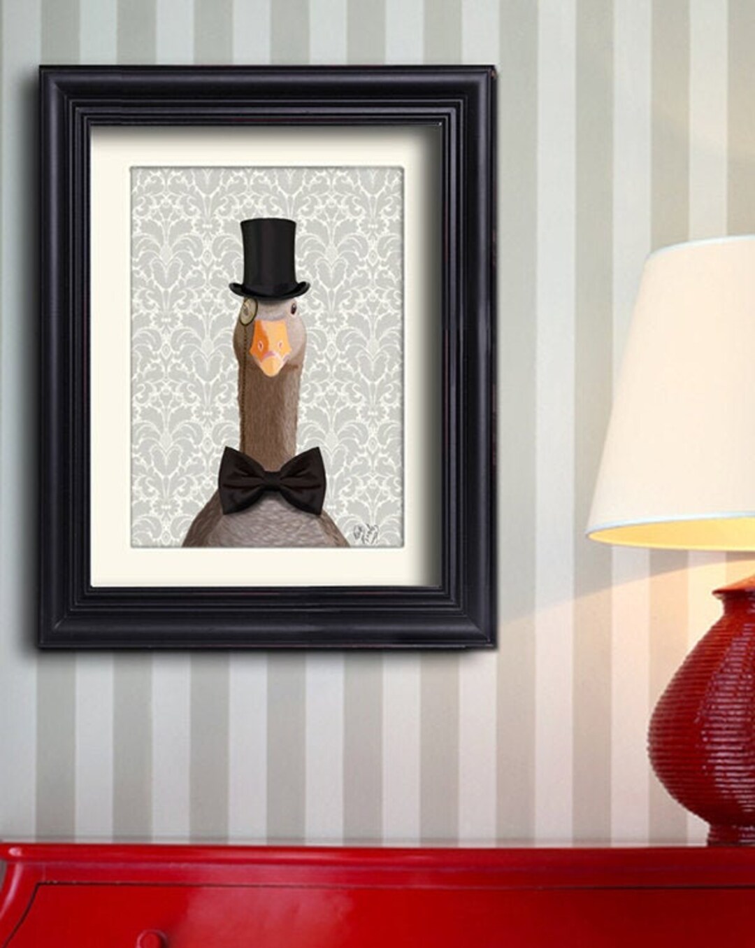 Distinguished Goose Art Poster Original Illustration Mixed Media ...