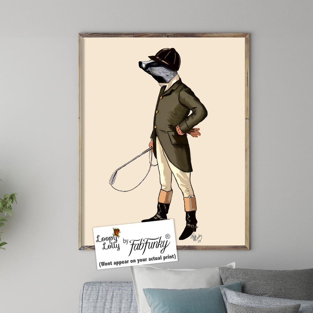 Equestrian Print, Riding Badger Art Print, Cute Badger Wall Art ...