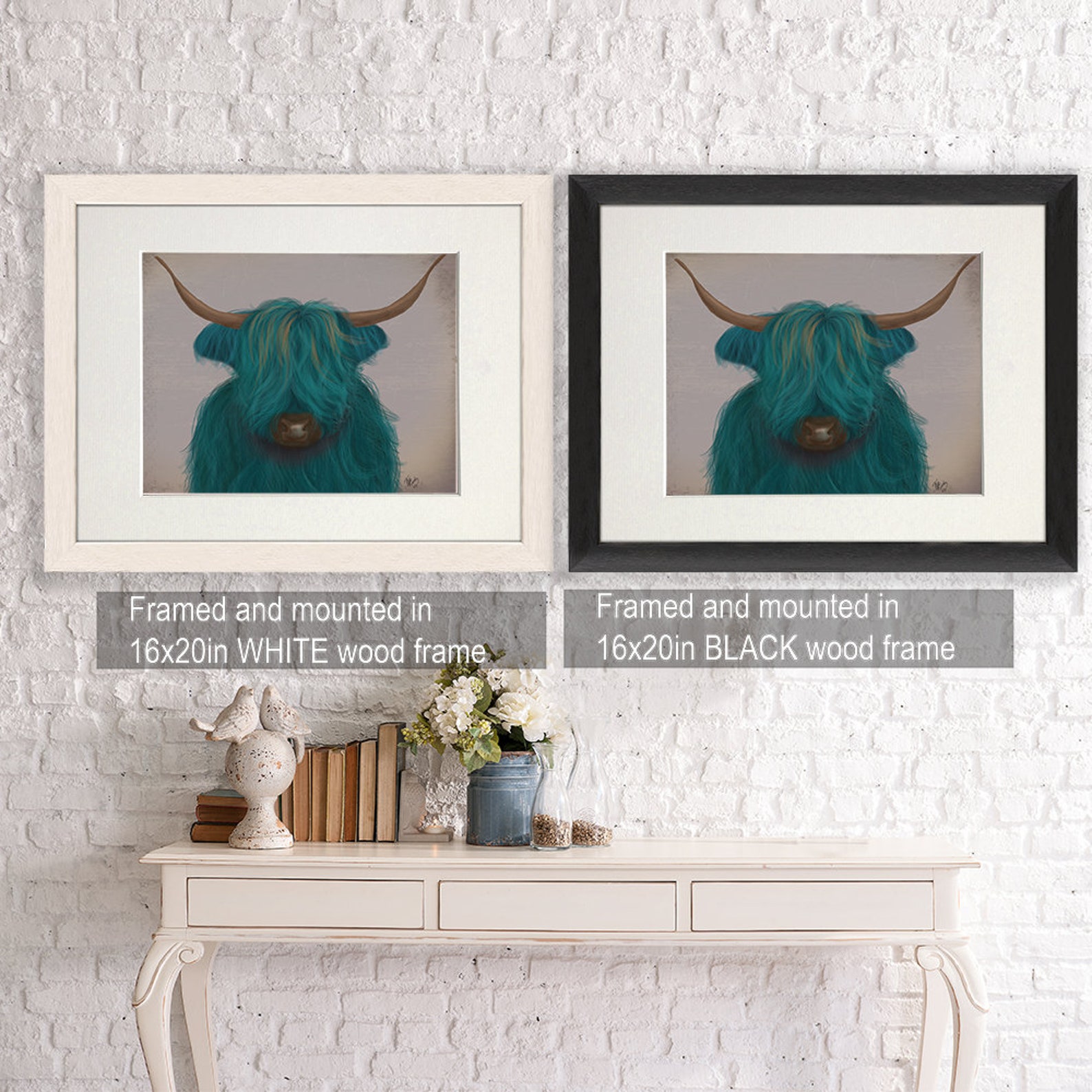 Cow Head Print Highland Cow Turquoise Portrait Longhorn - Etsy