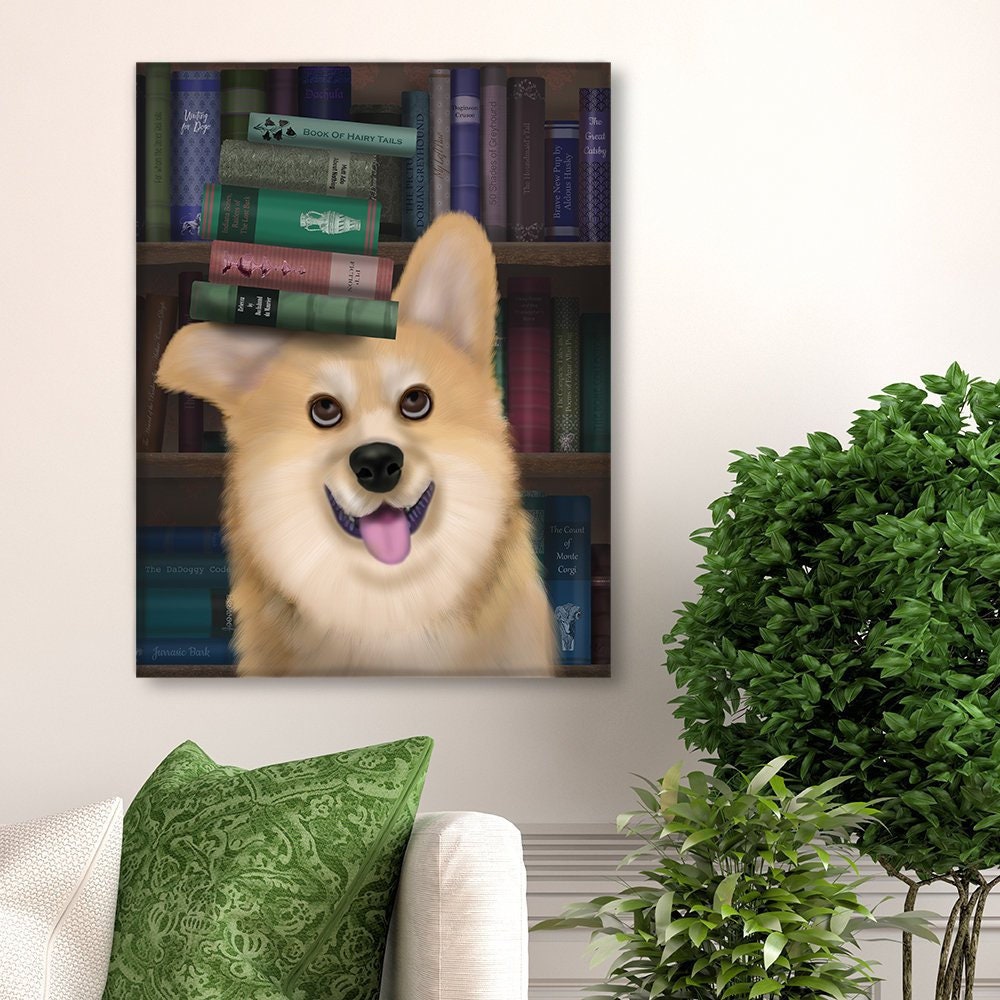 Corgi dog lover Corgi with books Corgi poster Corgi canvas | Etsy