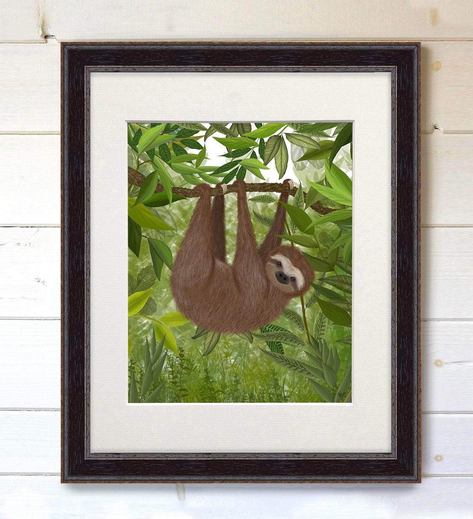 Sloth Print - Sloth Hanging Around - Sloth Illustration Jungle Animal ...