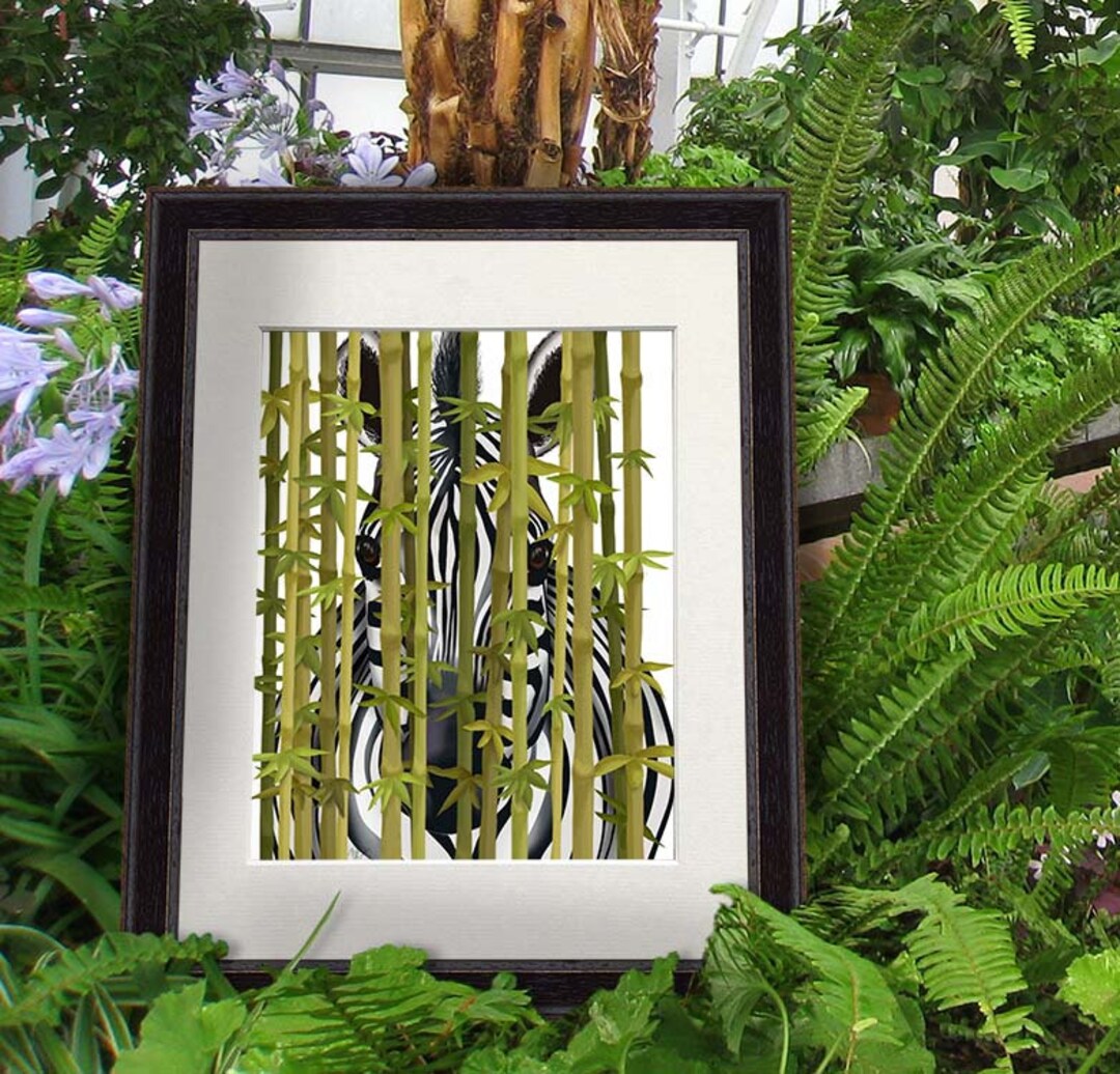 Tropical Print Bamboo Zebra Print Tropical Decor Zebra Wall Art ...