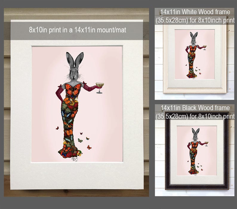 Rabbit Print Rabbit in Butterfly Dress Rabbit Art Print - Etsy