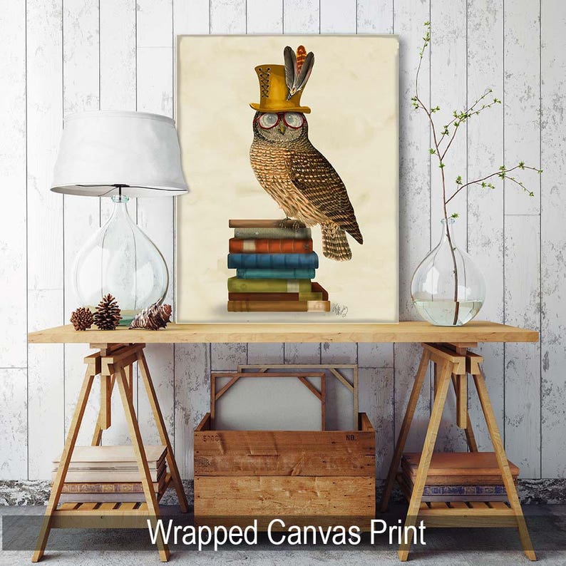 Owl Art Owl on Books Owl Nursery Art for Kids Room Decor | Etsy