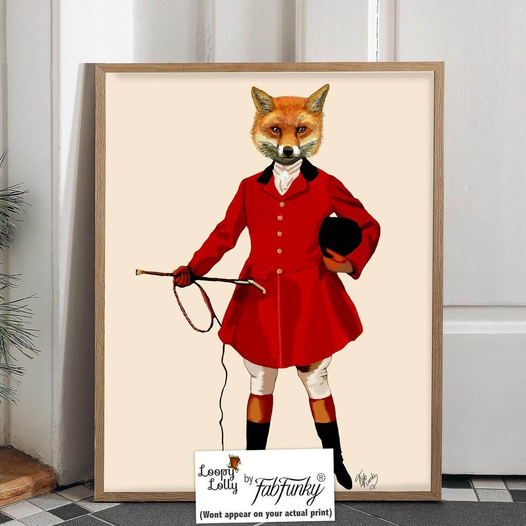 Fox Hunter Art Print, Wall Art for Fox Lover, Fox in Red Jacket ...