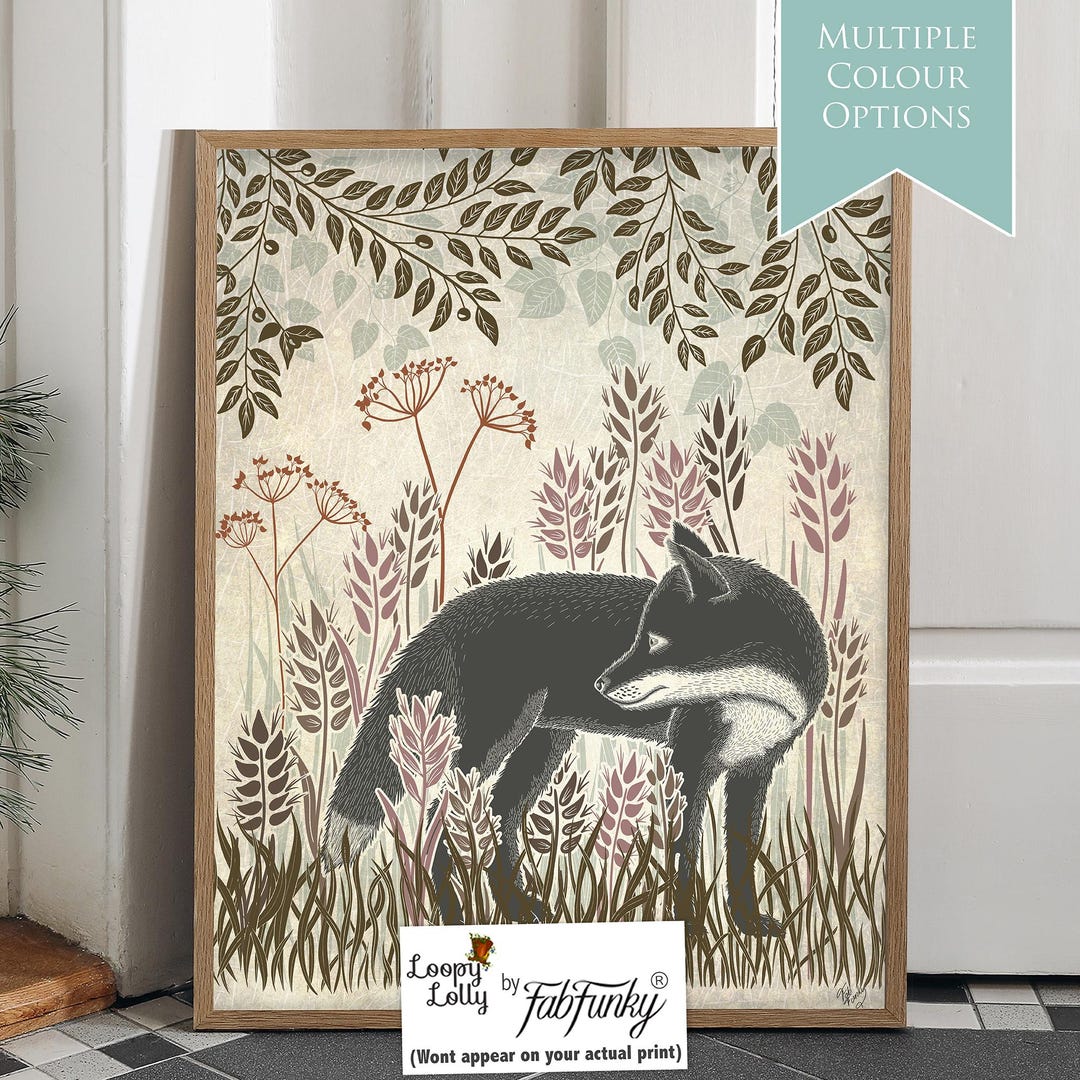 Fox Art Print, Lino Cut Style Fox Wall Art, Beautiful Fox Portrait ...