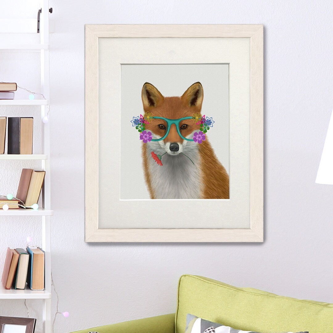 Funny Fox Decor Fox in Flower Glasses Fox Woodland Art Fox Animal Wall ...