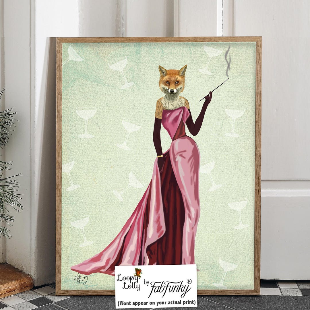Fox Wall Art, Glamour Fox in Pink Art Print, Chic Foxy Lady Country ...