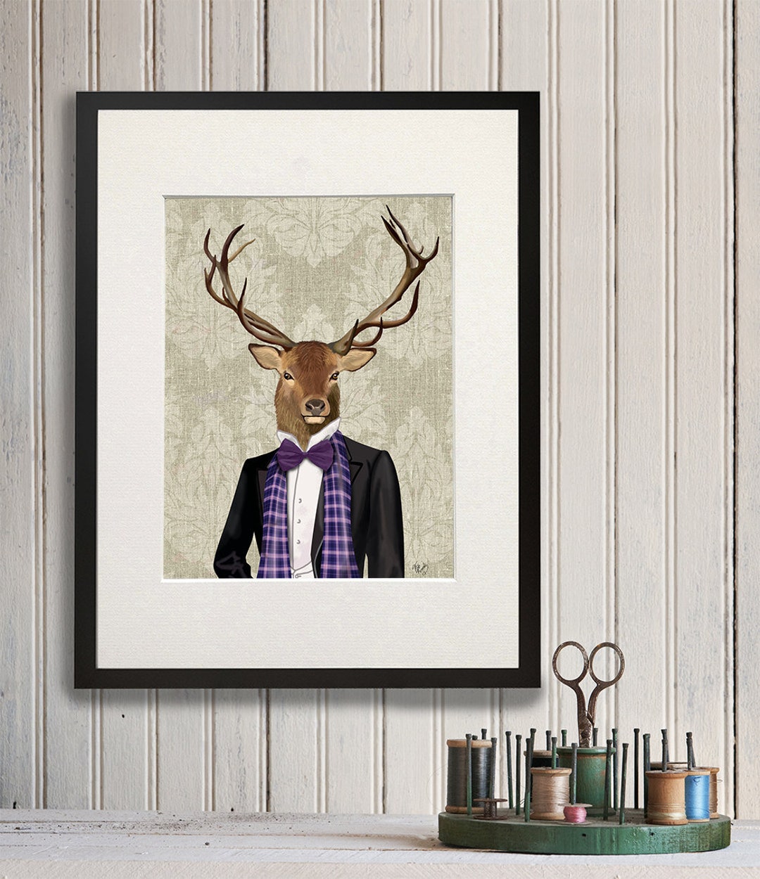 Deer Print Portrait of Deer in Evening Suit Deer Tuxedo Groomsman Gift ...