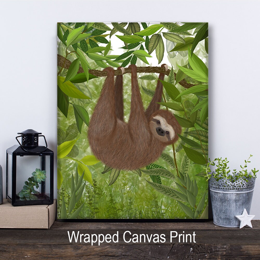 Sloth print Sloth hanging around Sloth illustration Jungle | Etsy