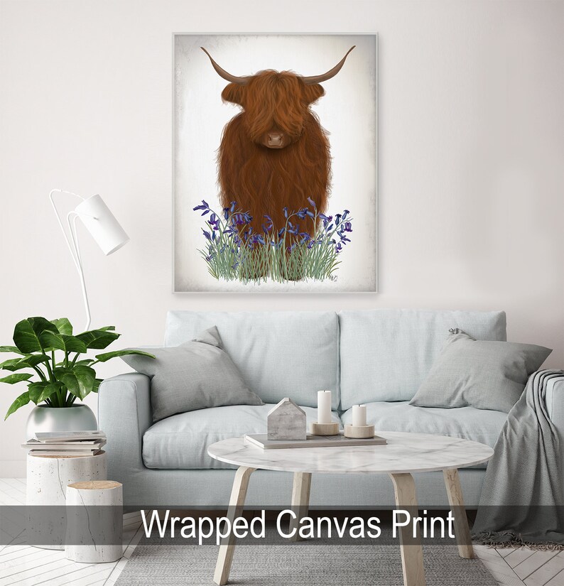 Brown Yak print Highland Cow Bluebell Bull print Longhorn | Etsy