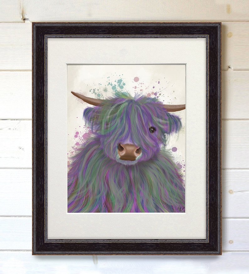 Yak Art Highland Cow 10 Purple and Green Cow Poster Yak - Etsy