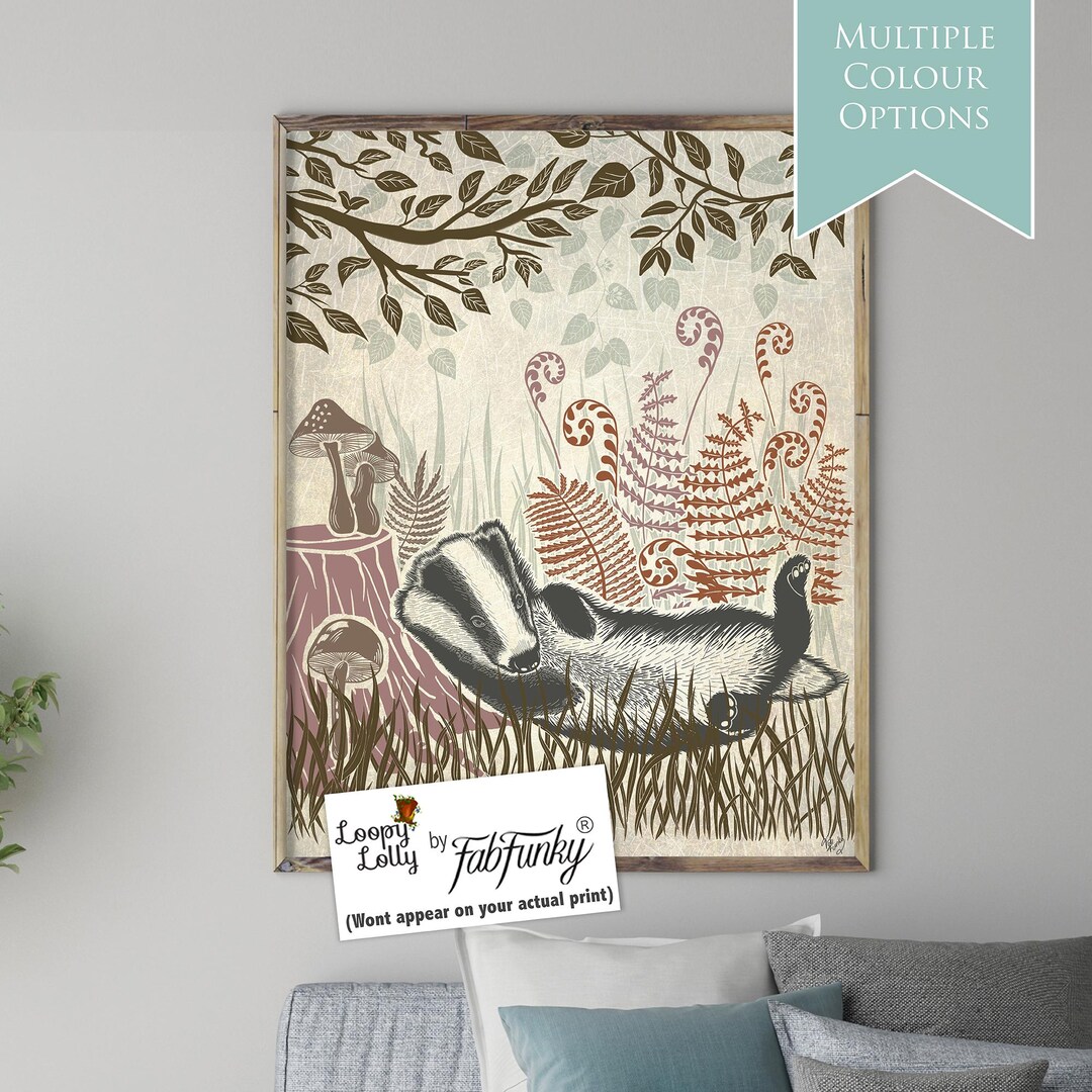 Badger Art Print, Lino Cut Style Badger Wall Art, Beautiful Portrait ...