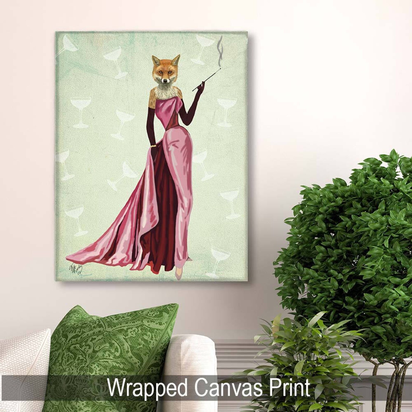 Glamour Fox in Pink Fox Print Foxy Lady Fox in Dress Funny - Etsy UK